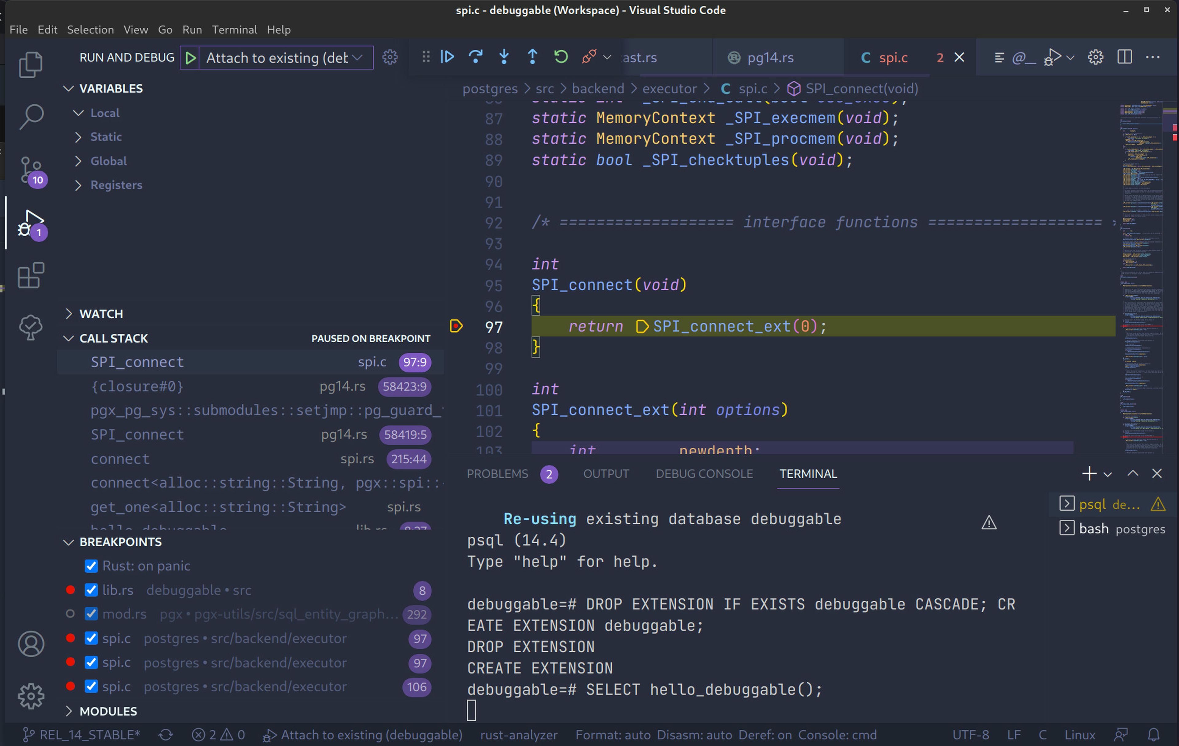 Visually debugging PGX extensions